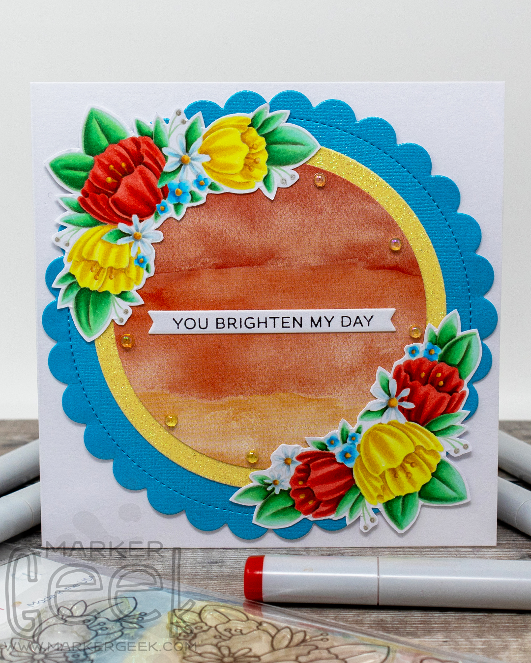 No Line Floral Corners Card - Marker Geek
