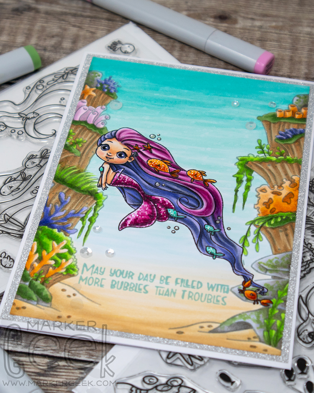 Go with the Flow Underwater Mermaid Scene Card - Marker Geek