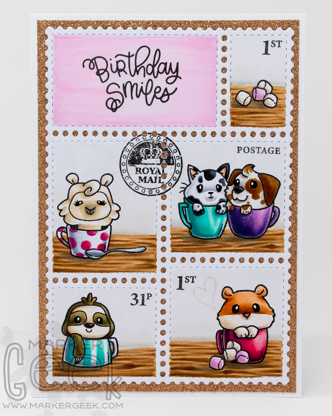 TGF Hugs in a Mug Postage Collage Card - Marker Geek