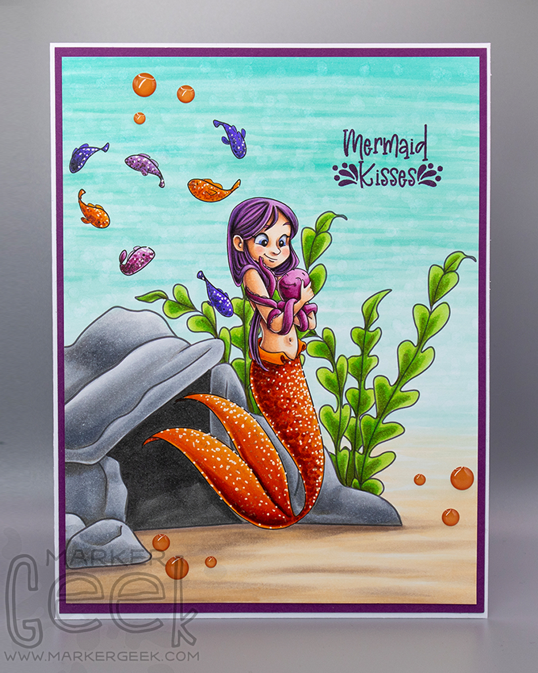 Sweet November Stamps Octopus Hugs Mermaid Scene Card - Marker Geek